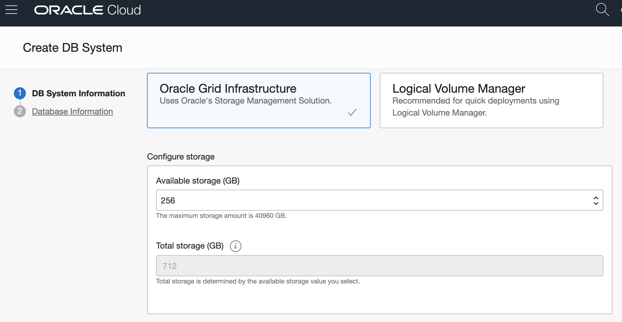 Oracle OCI Database service storage allocation. – Running in the clouds