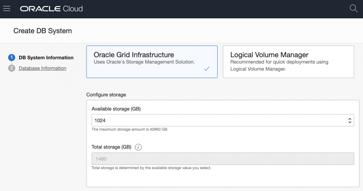 Oracle OCI Database service storage allocation. – Running in the clouds
