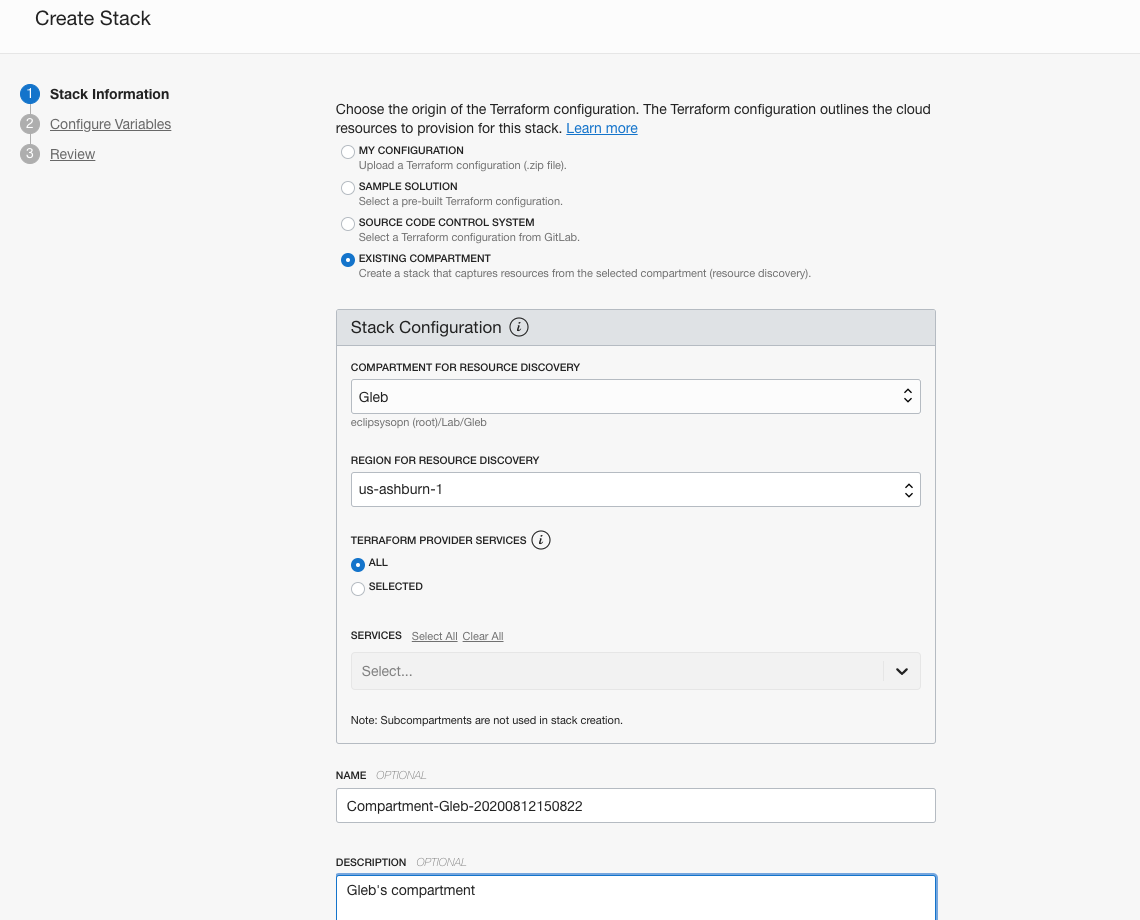 Oracle OCI Resource Manager Discovery. – Running in the clouds